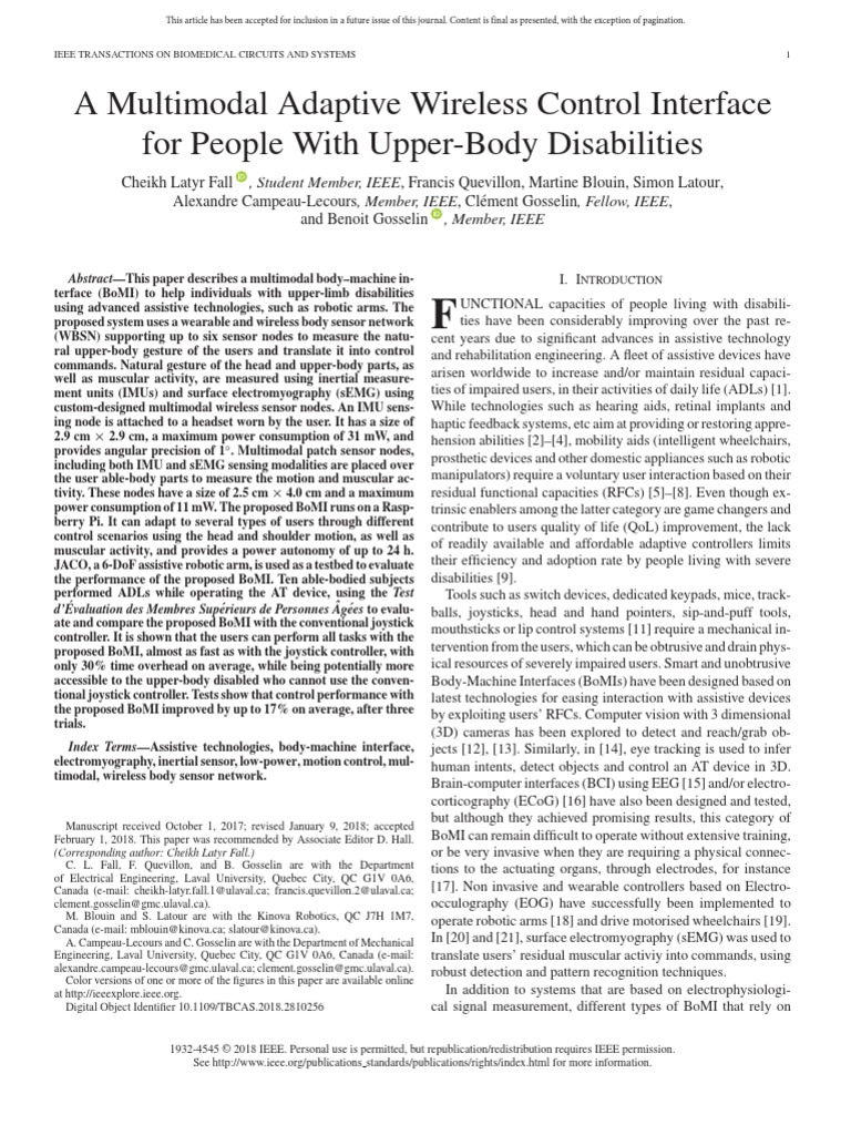 A Multimodal Adaptive Wireless Control Interface For People With Upper ...