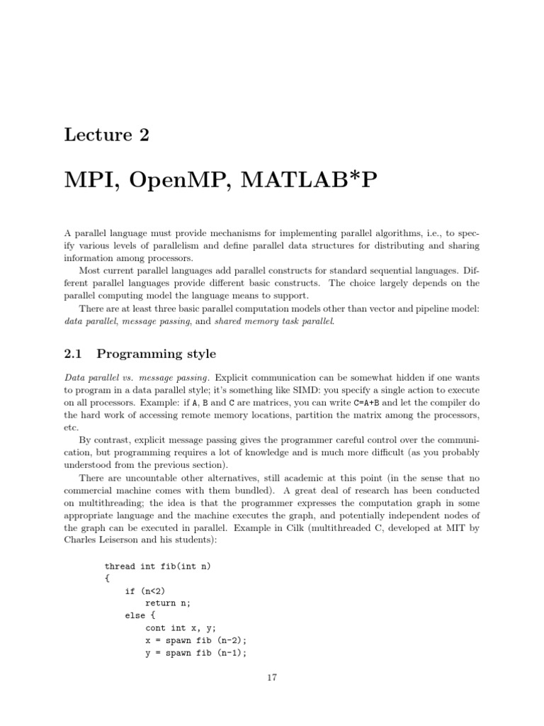 Mpi, Openmp, Matlab P: 2.1 Programming Style | PDF | Message Passing ...