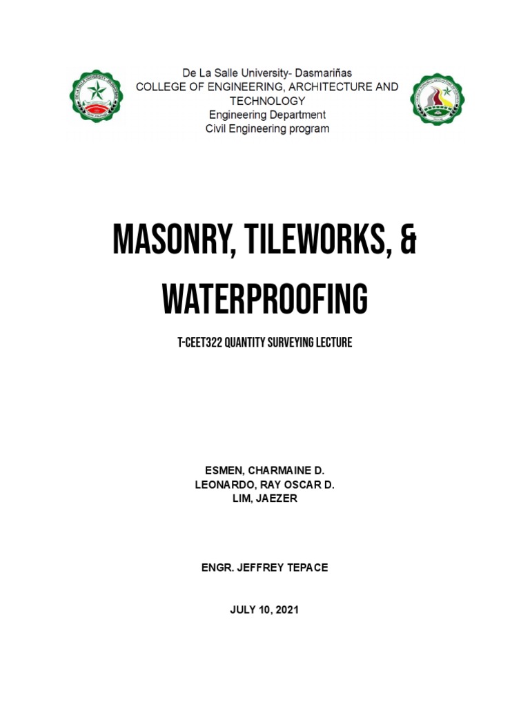 Masonry Tileworks Waterproofing | PDF | Tile | Cement