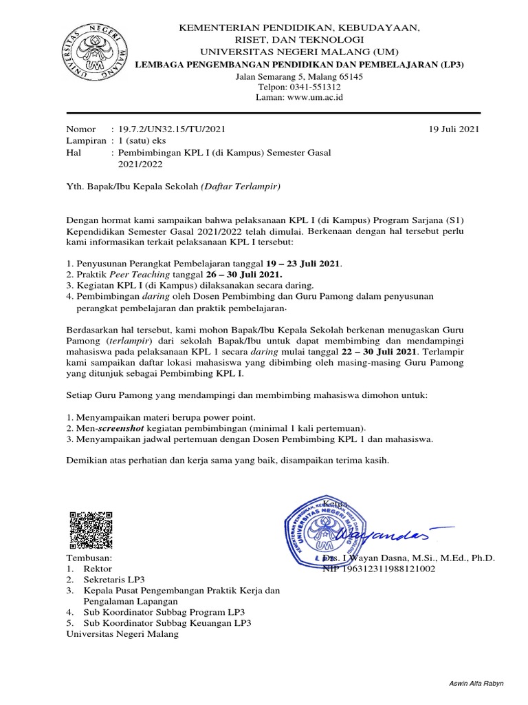 Surat Permohonan GP SBG Pembimbing KPL I | PDF