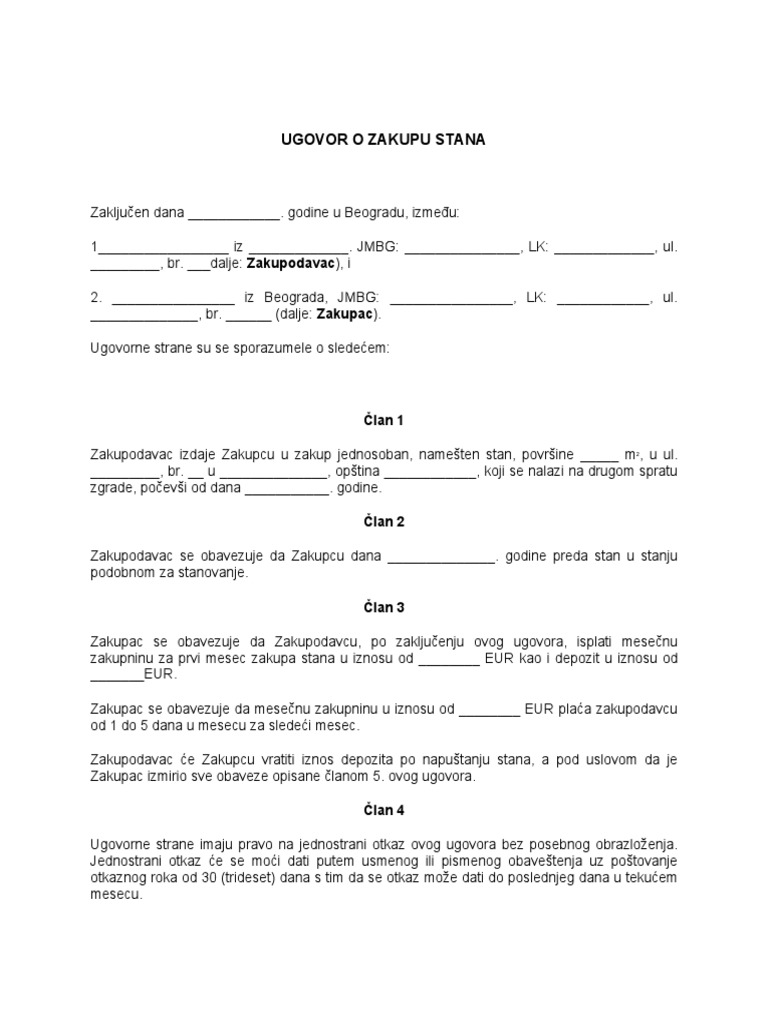 Ugovor o Zakupu Stana-Blanko | PDF