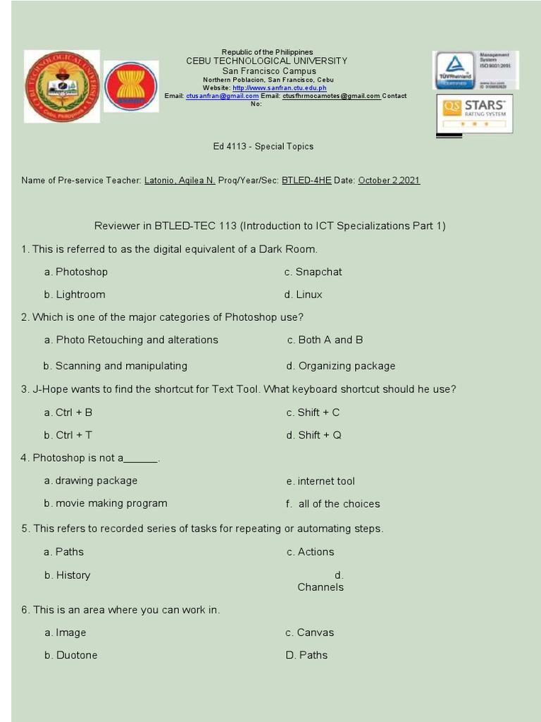 CTU San Francisco Campus Ed 4113 Special Topics Review | PDF | Adobe ...