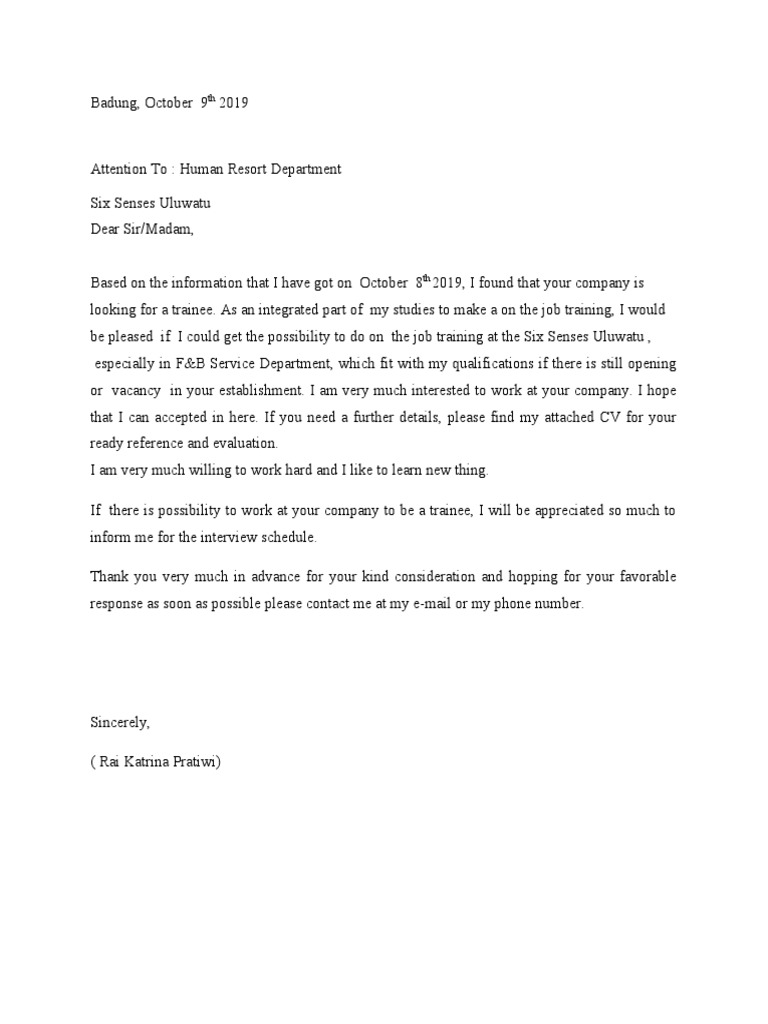 Aplication Letter 2 Sensei | PDF