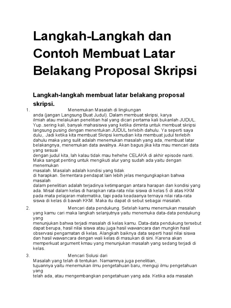 Langkah-Langkah Dan Contoh Membuat Latar Belakang Proposal Skripsi | PDF Langkah-Langkah Dan Contoh Membuat Latar Belakang Proposal Skripsi | PDF