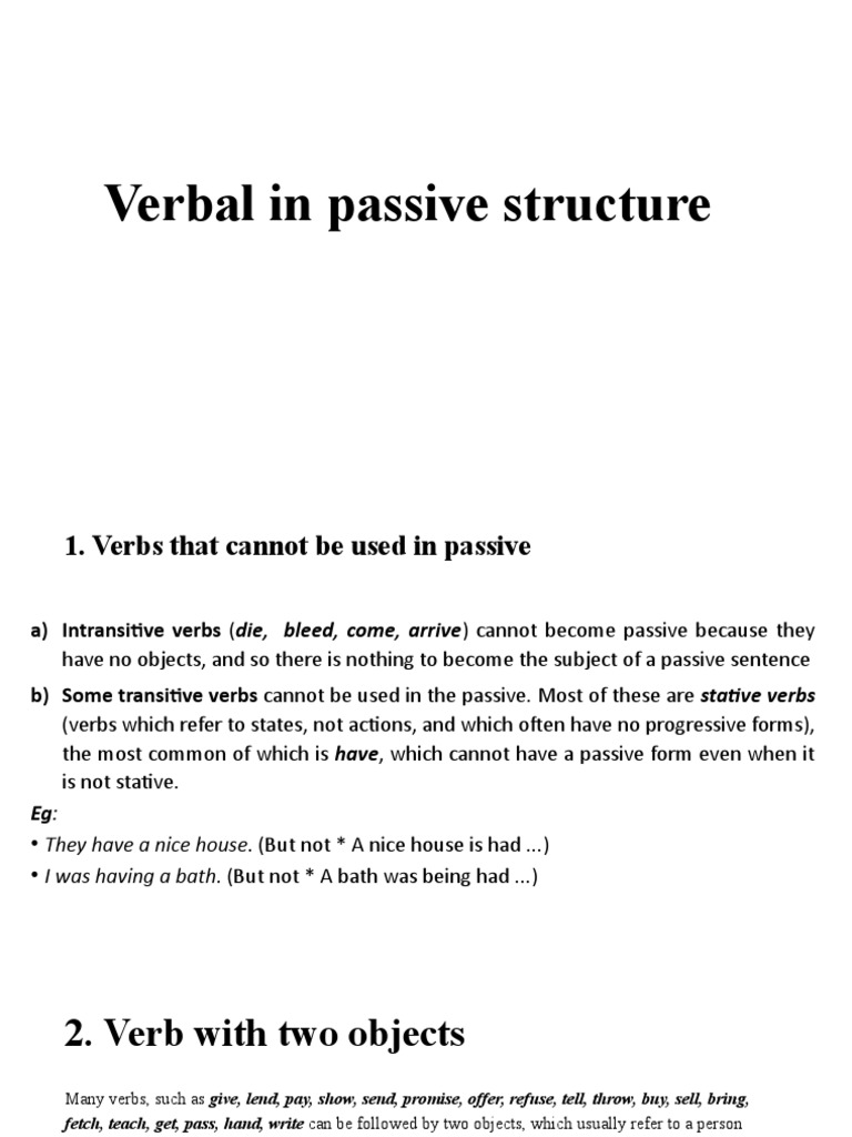 Verbal in Passive Structure | Download Free PDF | Verb | Object (Grammar)