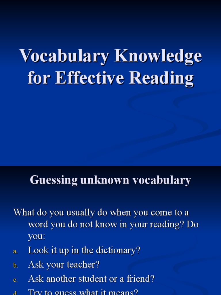 Vocabulary Knowledge For Effective Reading | PDF | Reading Comprehension