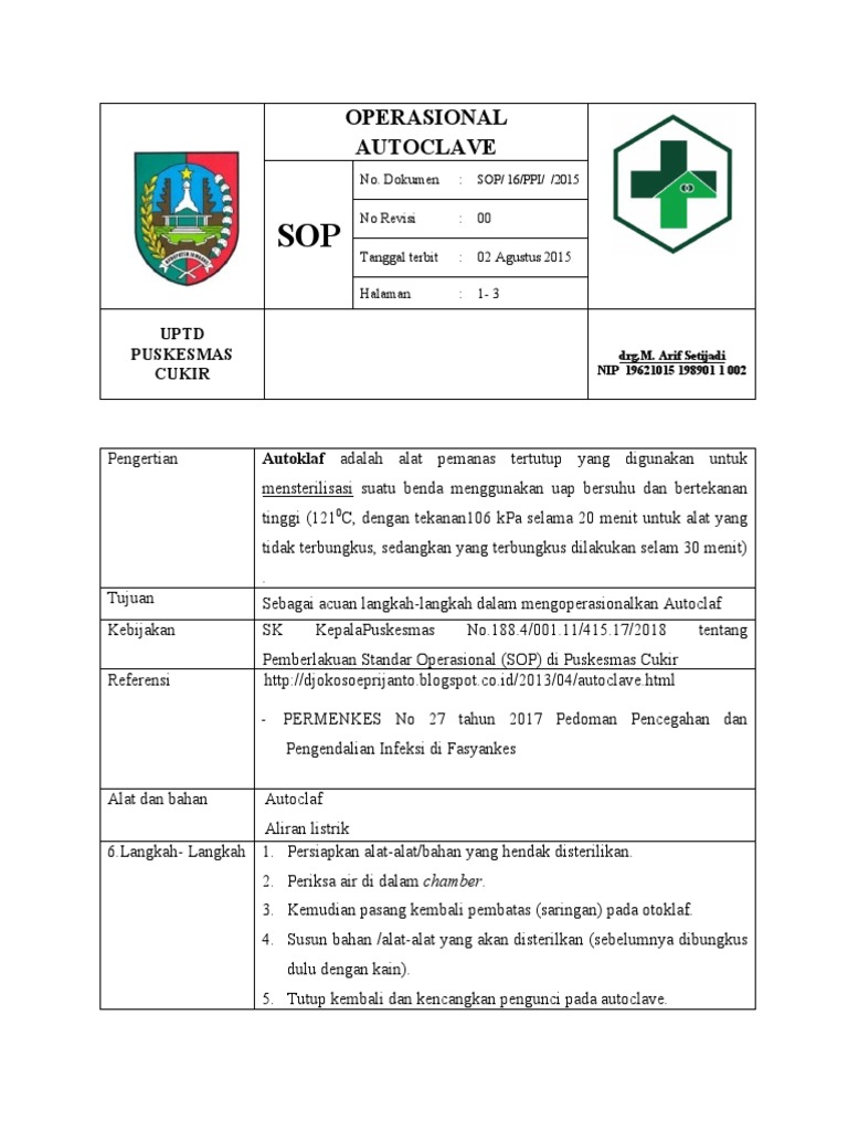 Sop-Ppi-016 Operasional Autoclave | PDF