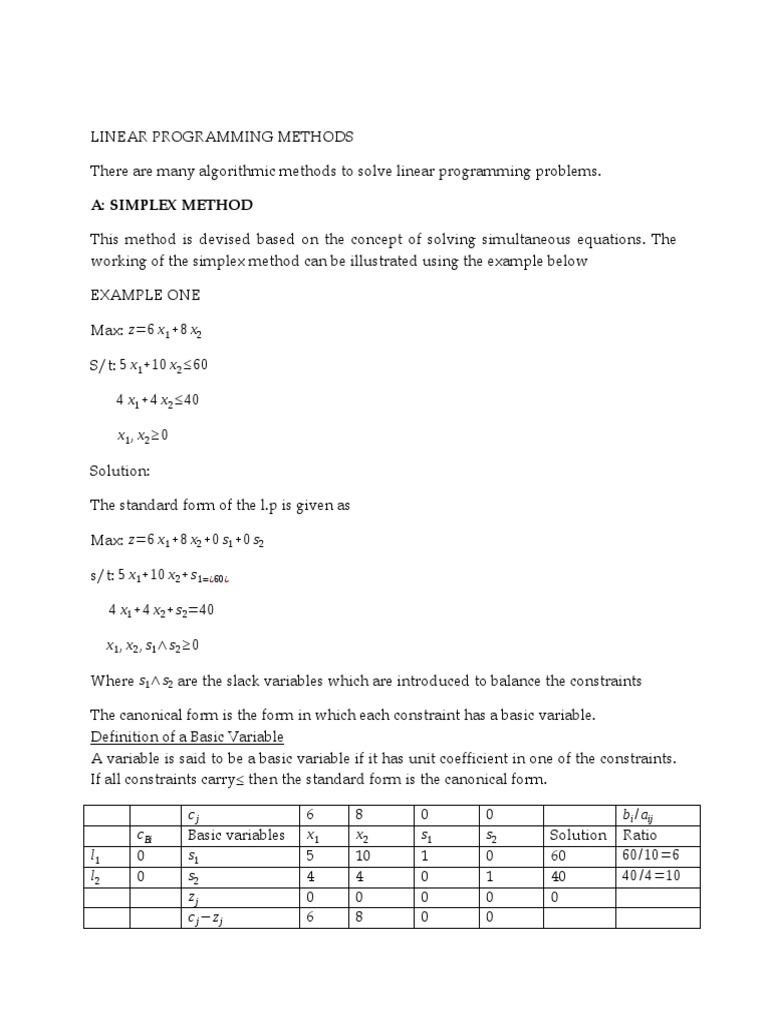 A: Simplex Method: J I Ij Bi | PDF | Linear Programming | Computational Science