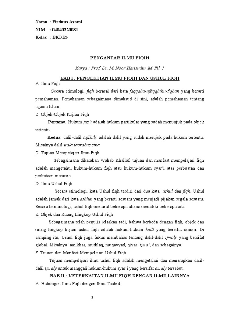 Firdaus Azami (04040320081) - Rangkuman Buku Pengantar Ilmu Fiqih | PDF