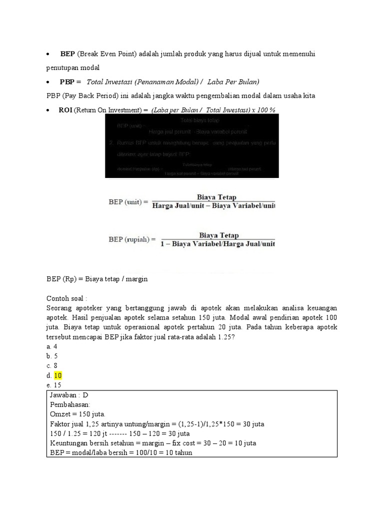 Contoh Soal BEP, PBP | PDF