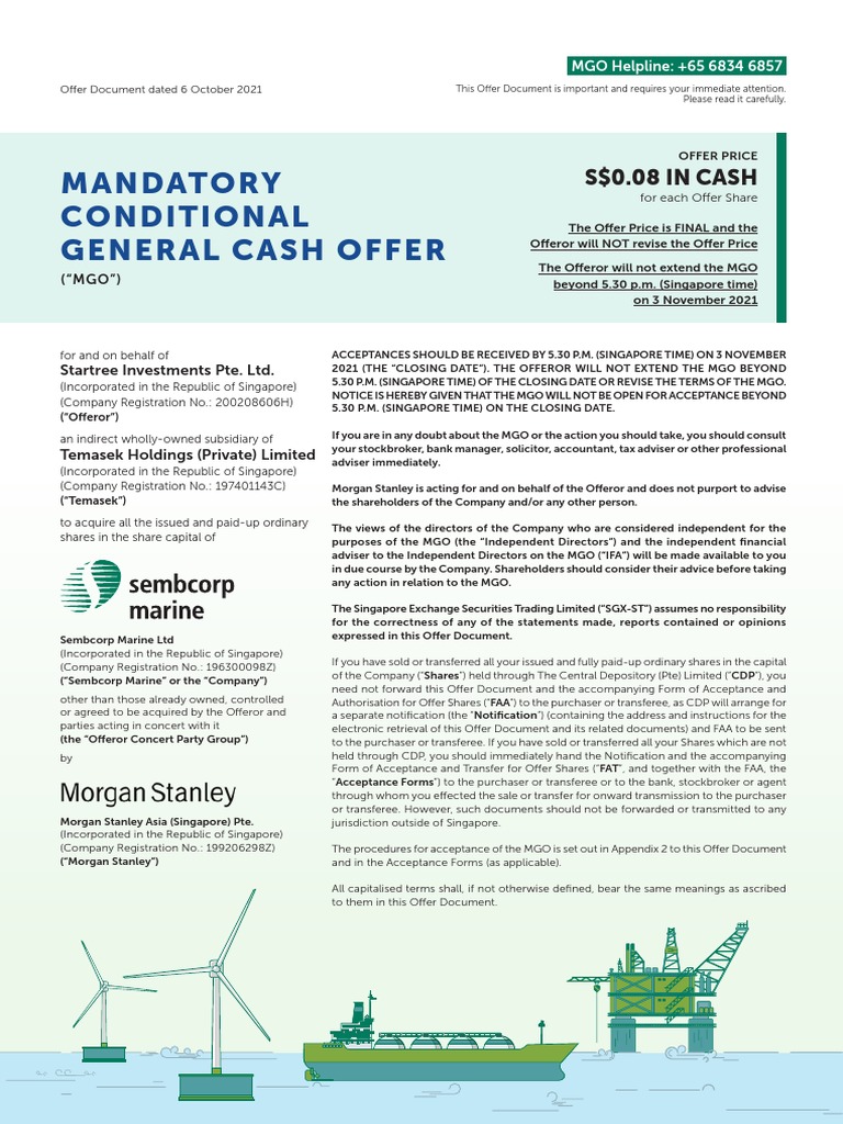 Mandatory Conditional General Cash Offer | PDF | Securities (Finance ...