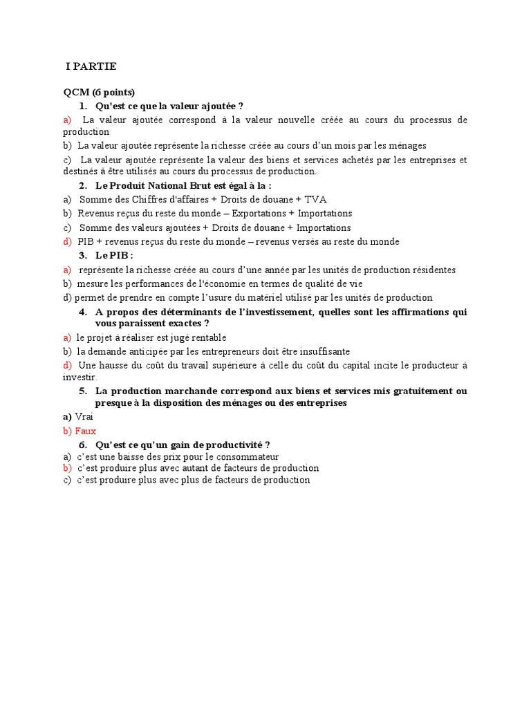 Correction QCM | PDF | Finance et gestion monétaire