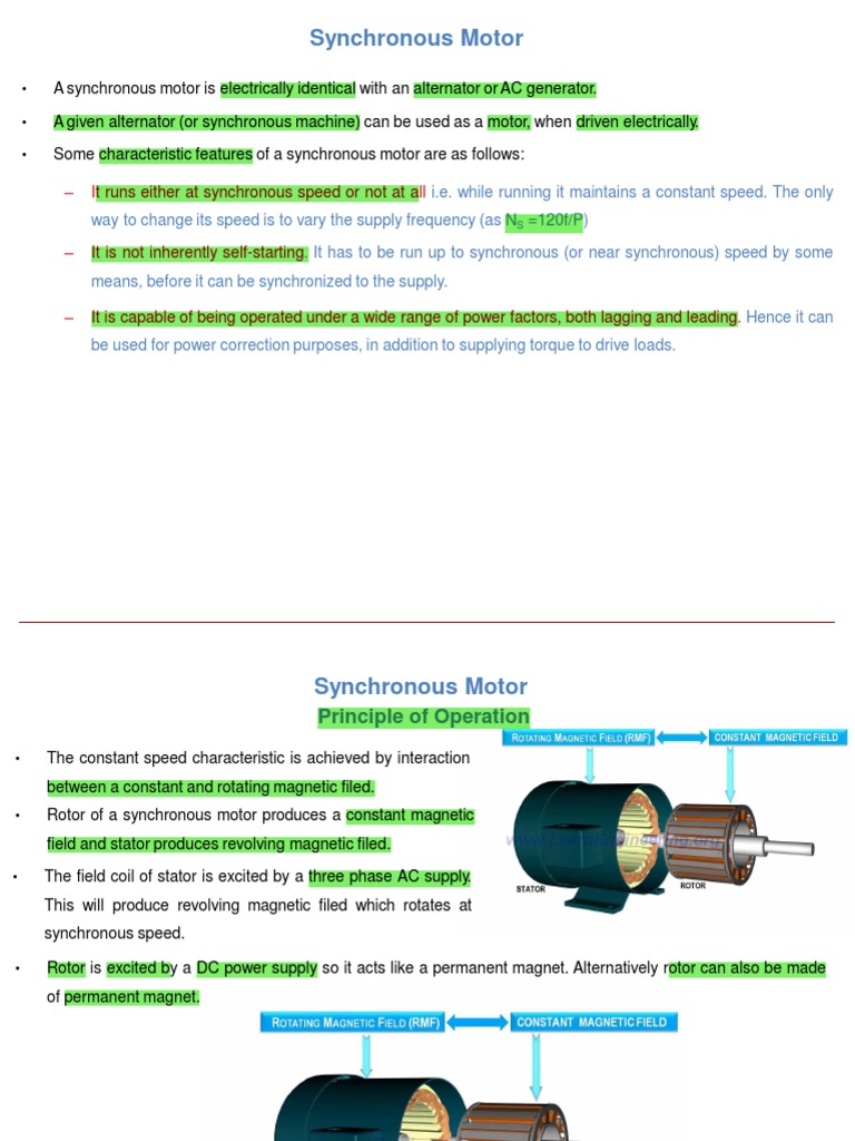 Synchronous Motor: - It Runs Either at Synchronous Speed or Not at All ...