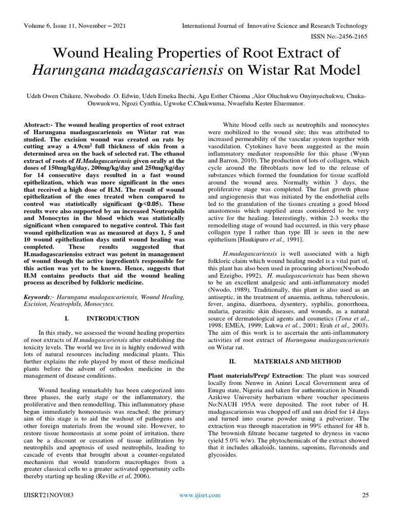 Wound Healing Effects of Harungana Extract | PDF | Healing | Wound Healing