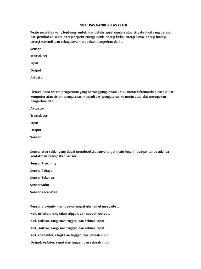 Soal Pas Ganjil Psa Xi Toi | PDF