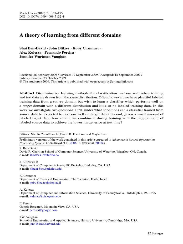 Ben-David2010 Article ATheoryOfLearningFromDifferent | PDF ...