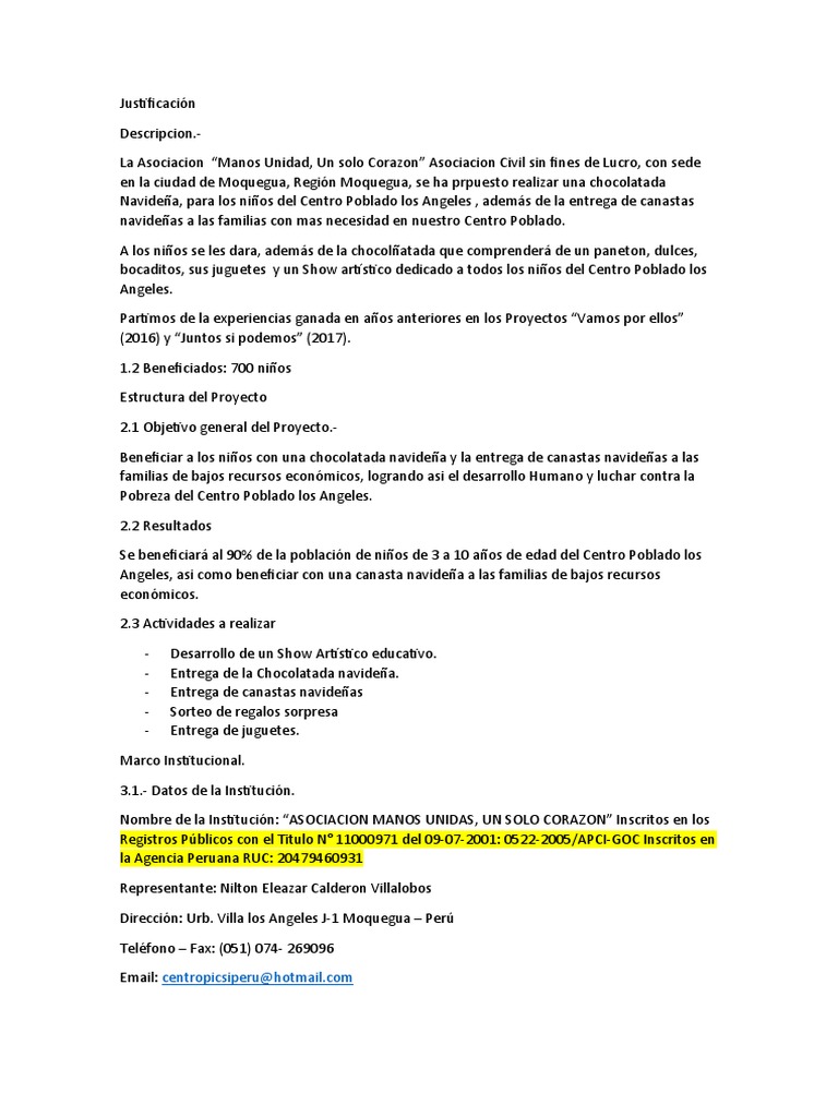 Proyecto Manos Unidas (L) | PDF