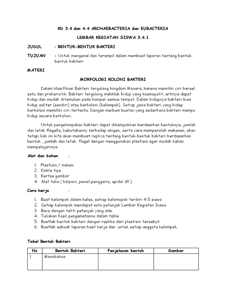 LKS Siswa Praktik Bentuk Bakteri | PDF | Sains & Matematika