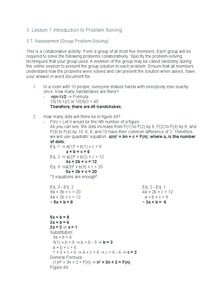 Lesson 1 Introduction To Problem Solving | PDF | Mathematical Objects | Equations