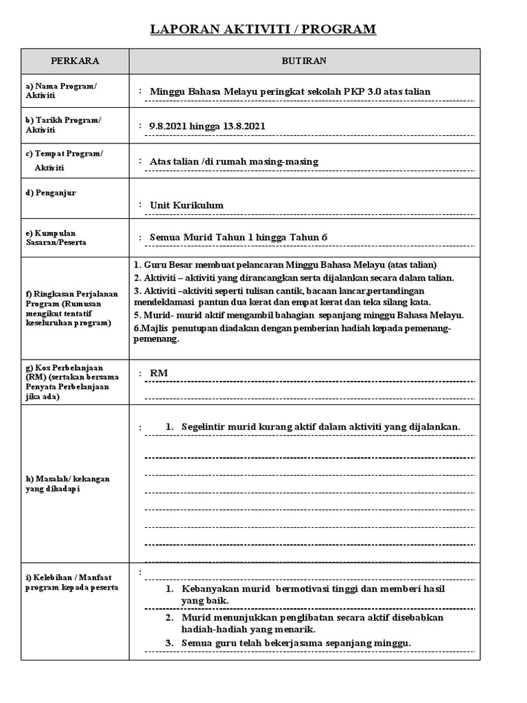 Laporan Aktiviti Minggu BM | PDF