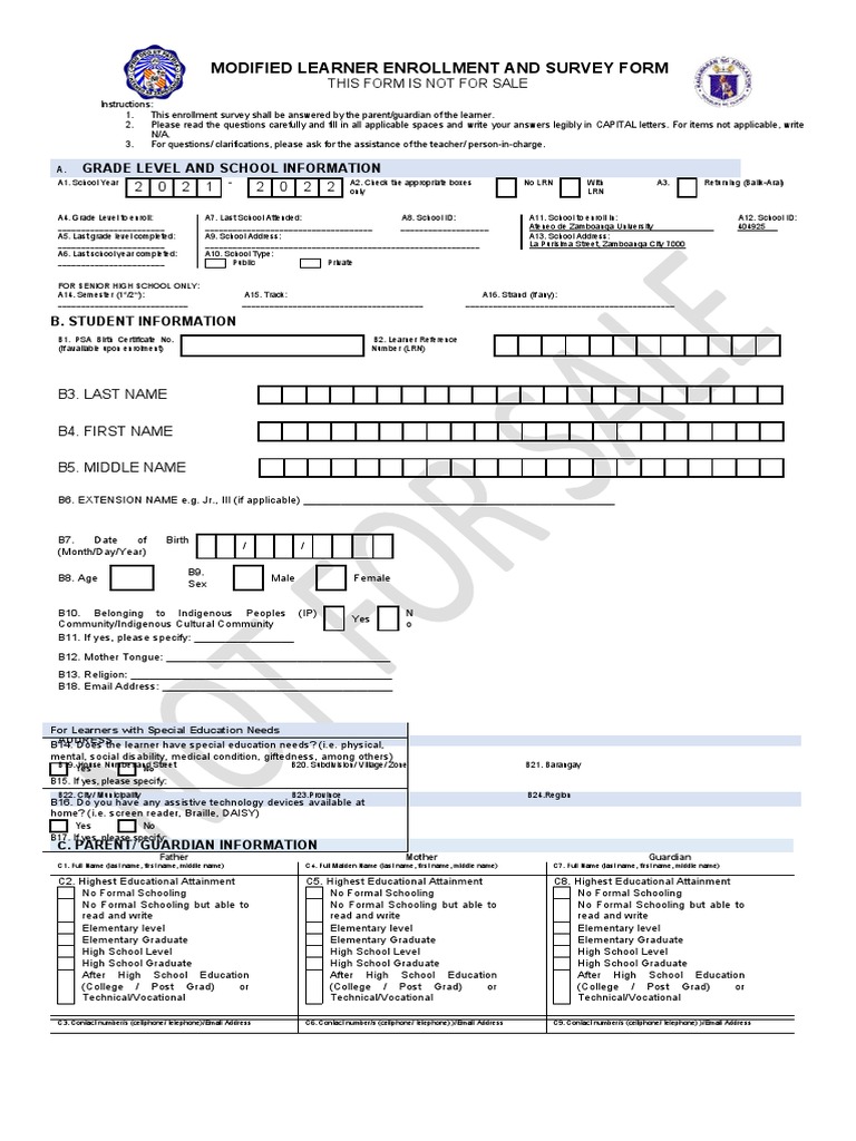 Annex B Modified Learner Enrollment and Survey Form English 2 | PDF ...