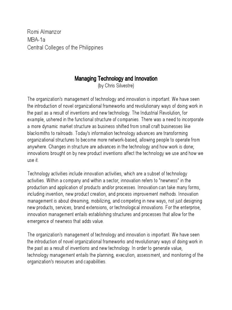 Chapter 17 - Managing Technology and Innovation | PDF