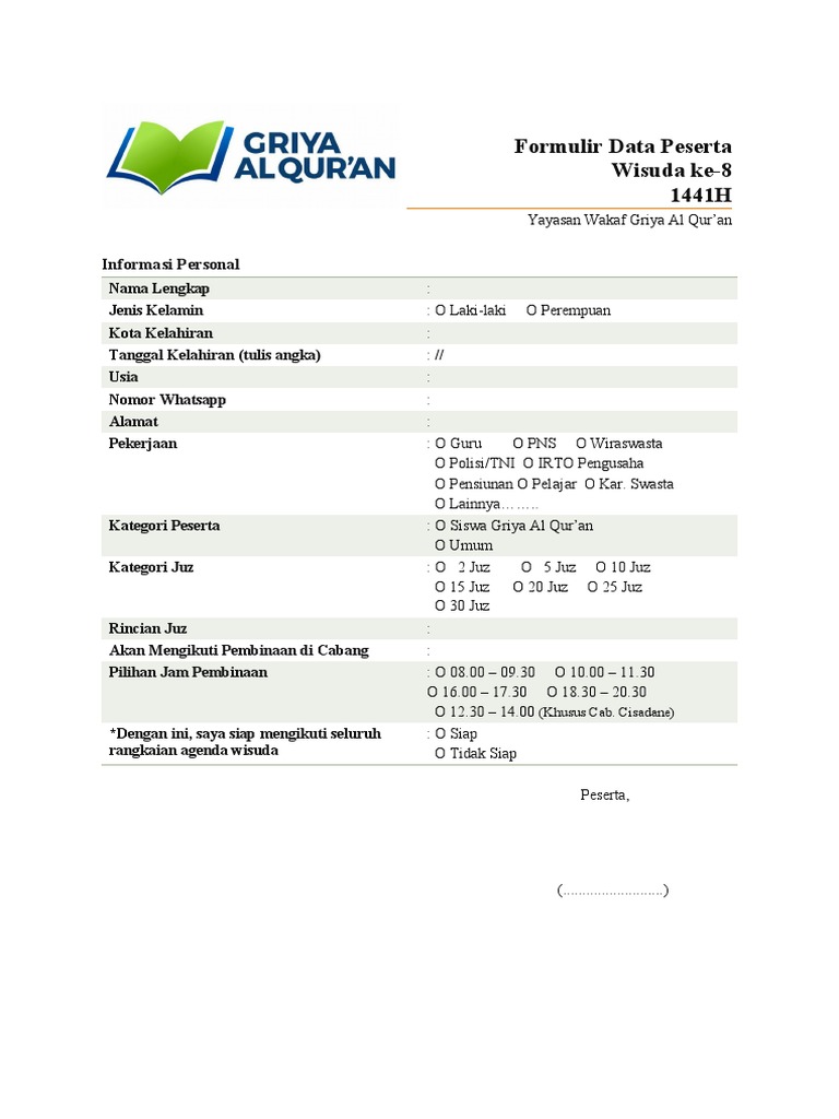 Form Pendaftaraan Wisuda | PDF