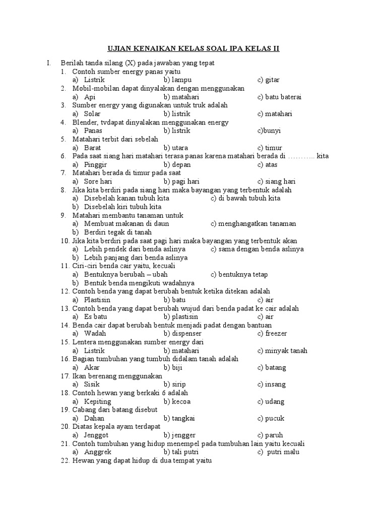Soal Ujian Kenaikan Kelas II IPA dan SBK | PDF