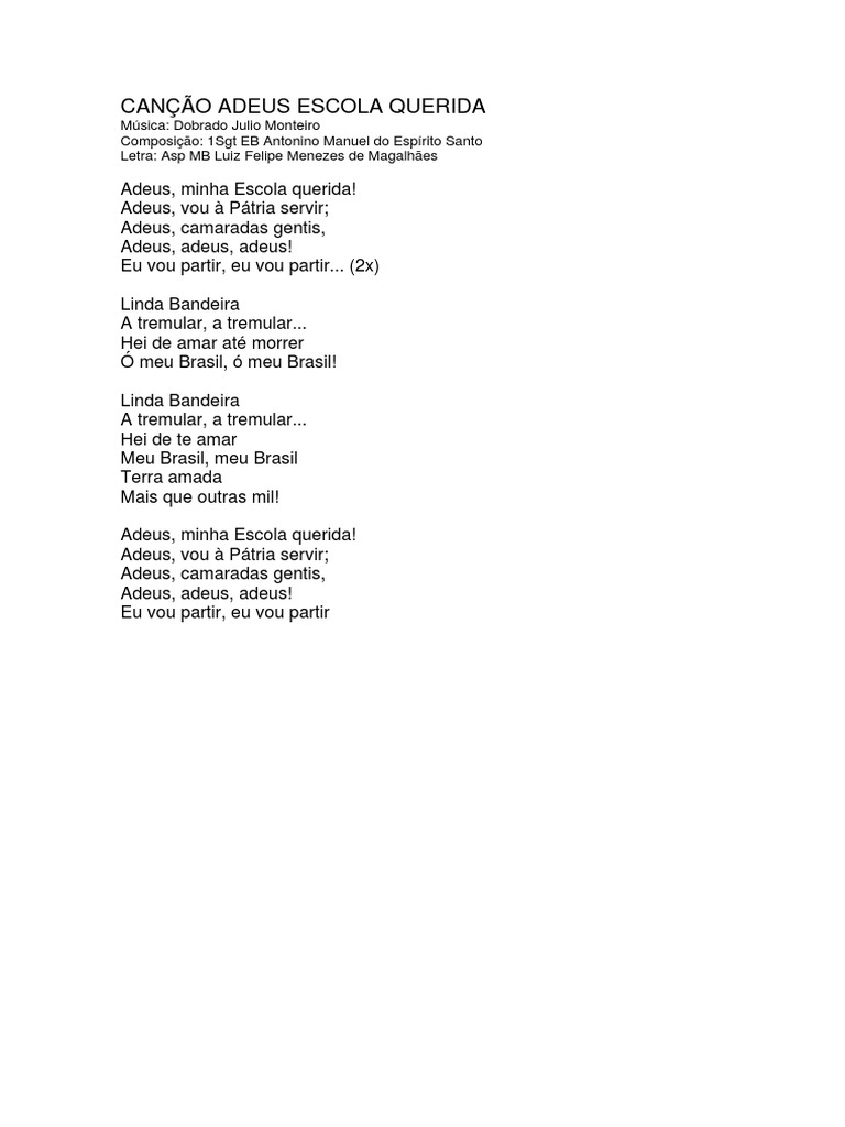 Letra Cancao Adeus Escola Querida | PDF