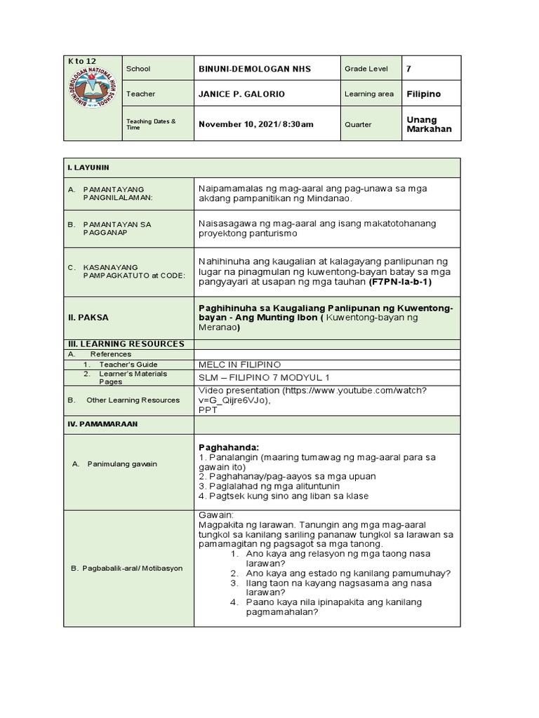DLP in FILIPINO 7 For Observation | PDF