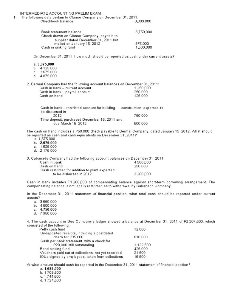 Intermediate Accounting Prelim Exam Guide | PDF | Transaction Account ...