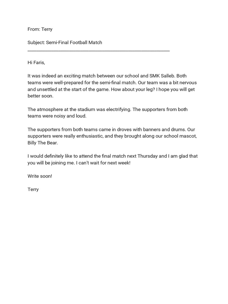 Sample Answer - Email Semi-Final Football Match | PDF