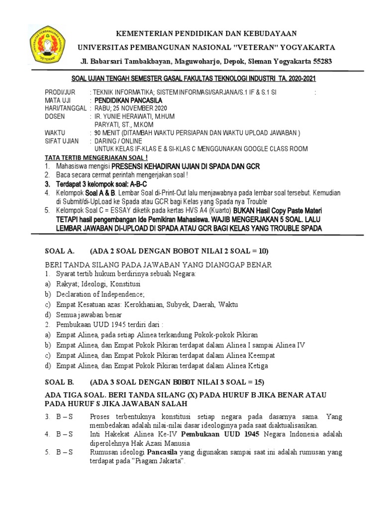 Soal Uts Fti Gasal 2020-2021 | PDF