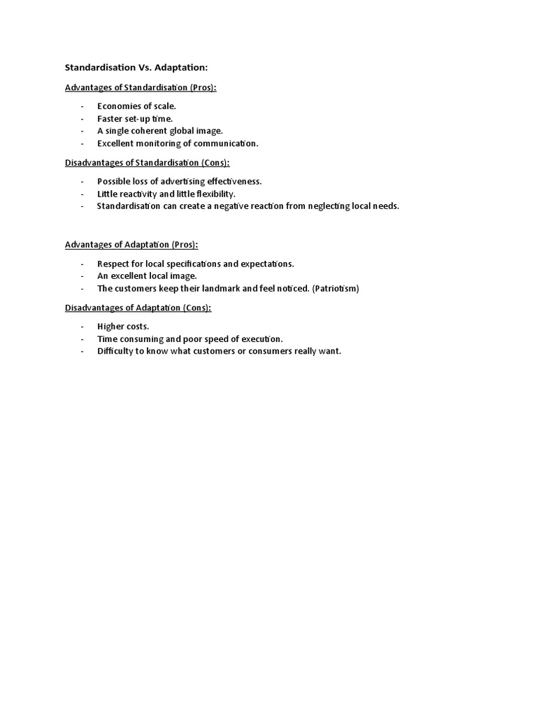 Standardisation Vs Adaptation | PDF