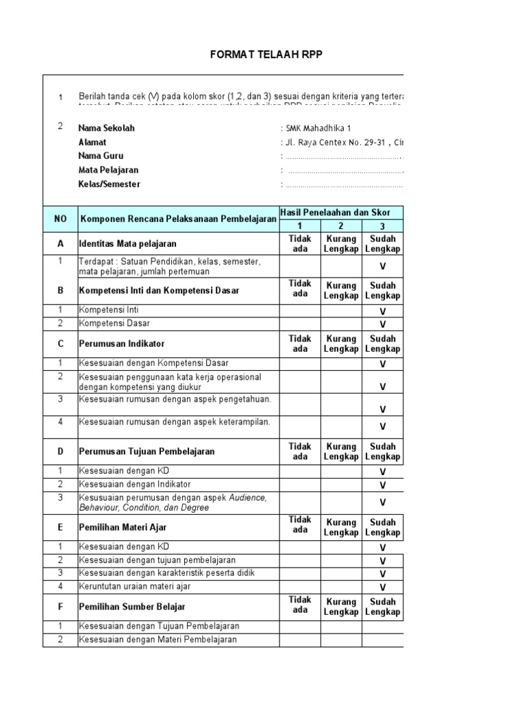 Catatan Supervis RPP | PDF