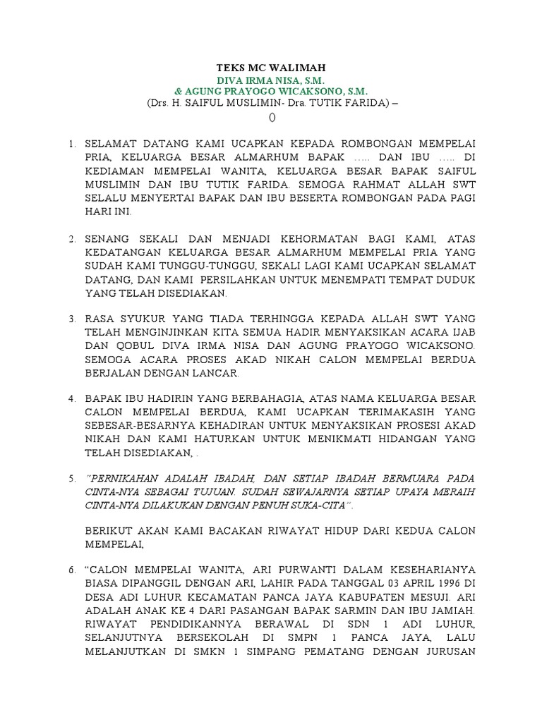 Contoh Teks MC Pernikahan Islami | PDF
