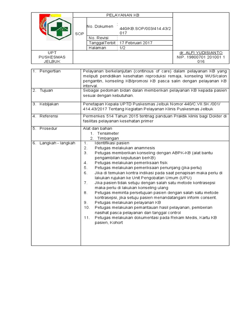 Sop Pelayanan KB | PDF