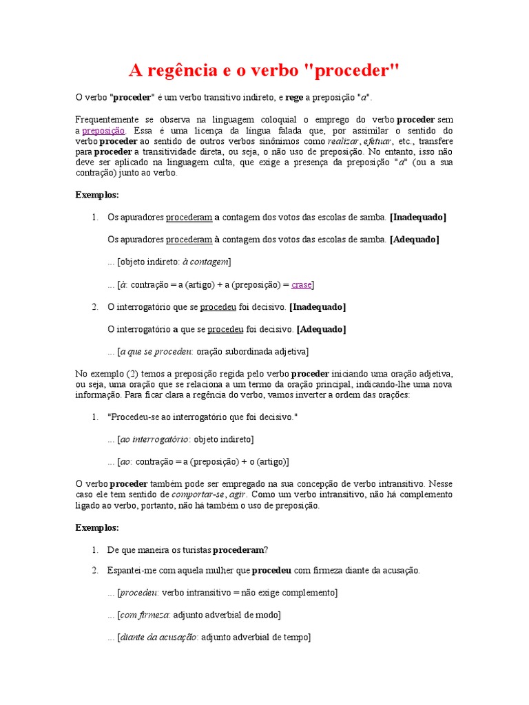 A Regência e o Verbo Proceder | PDF