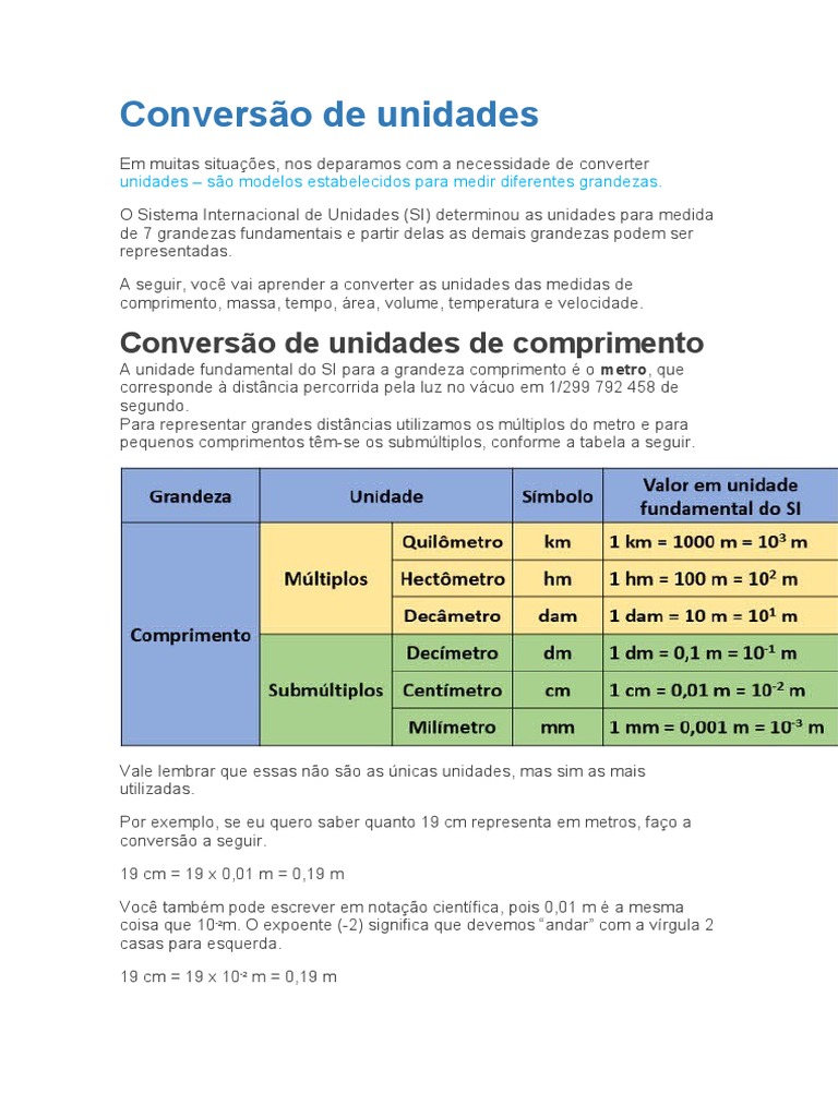 Conversão de Unidades | PDF | Sistema internacional de unidades | Metro