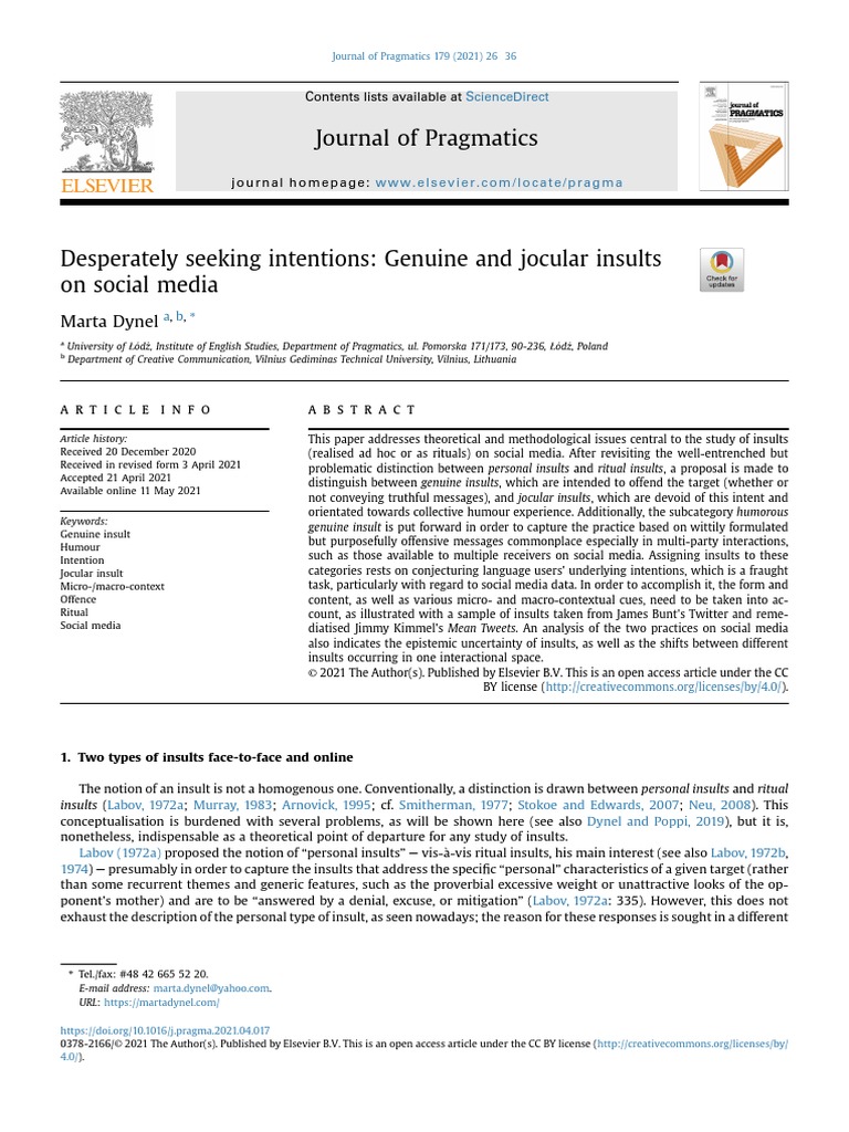 Desperately Seeking Intentions: Genuine and Jocular Insults On Social ...