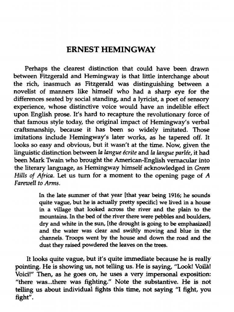 Hemingway's Craft in A Farewell to Arms | PDF | Ernest Hemingway