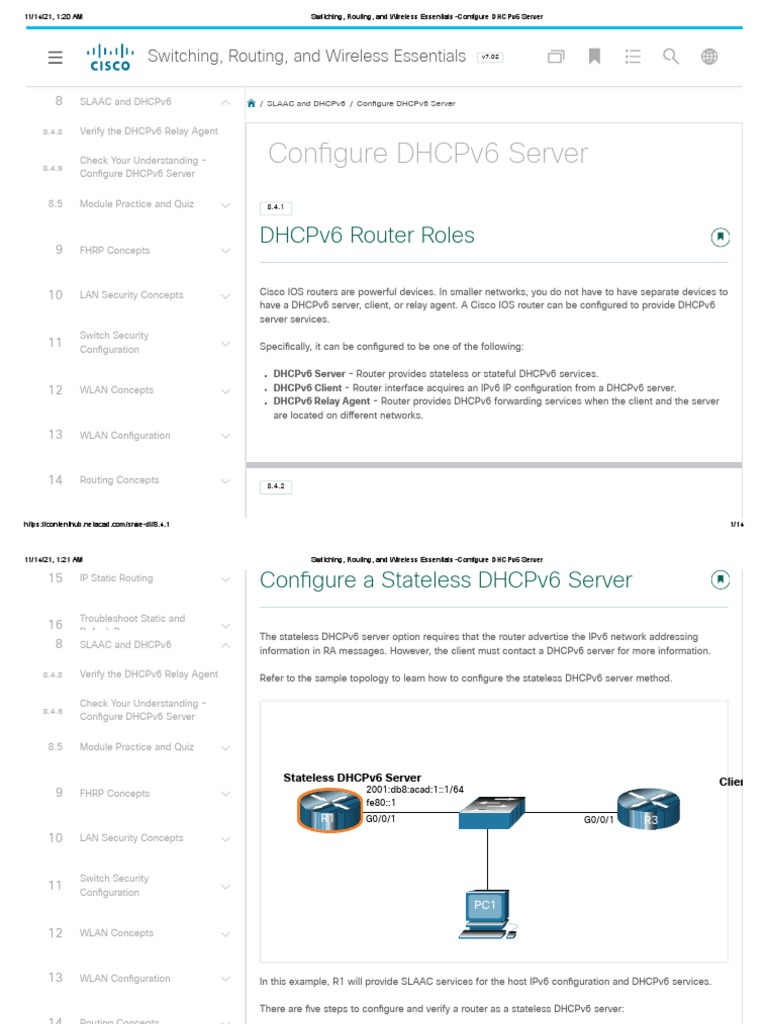 Switching, Routing, and Wireless Essentials - Configure DHCPv6 Server ...