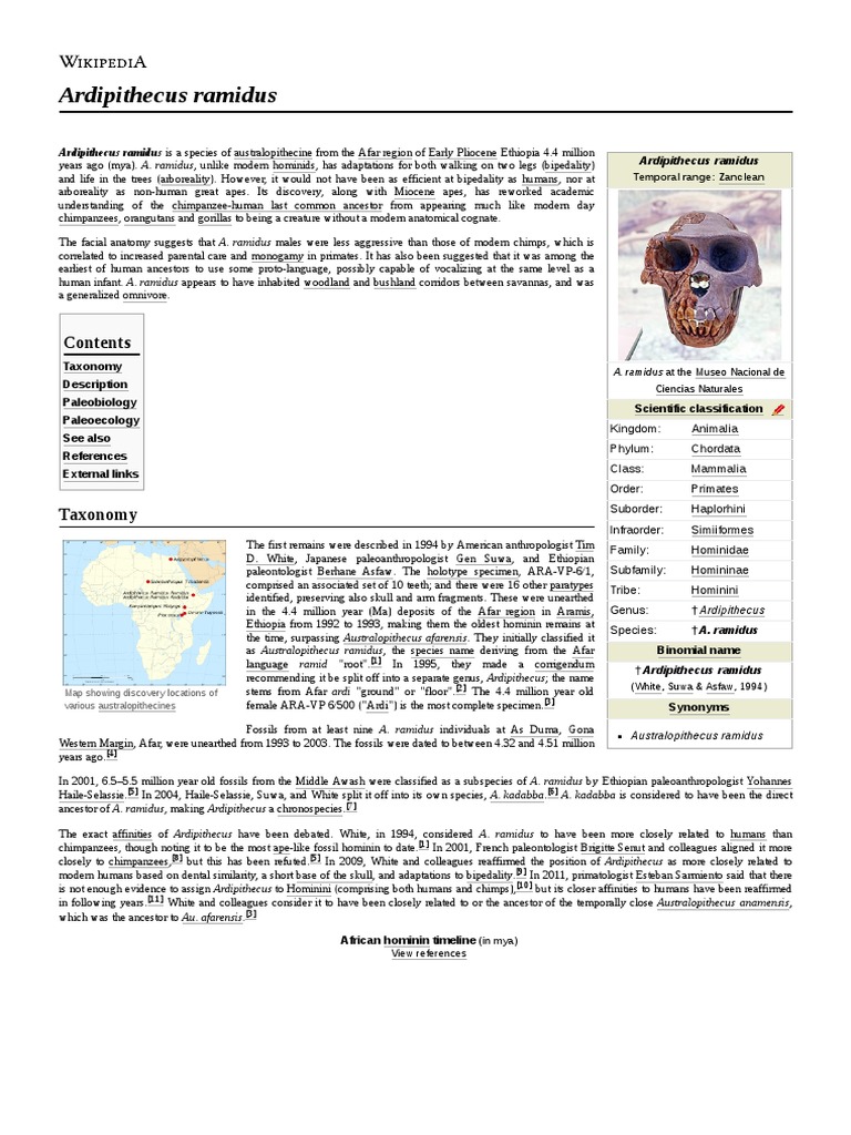 Ardipithecus Ramidus | PDF | Human Evolution | Paleoanthropology