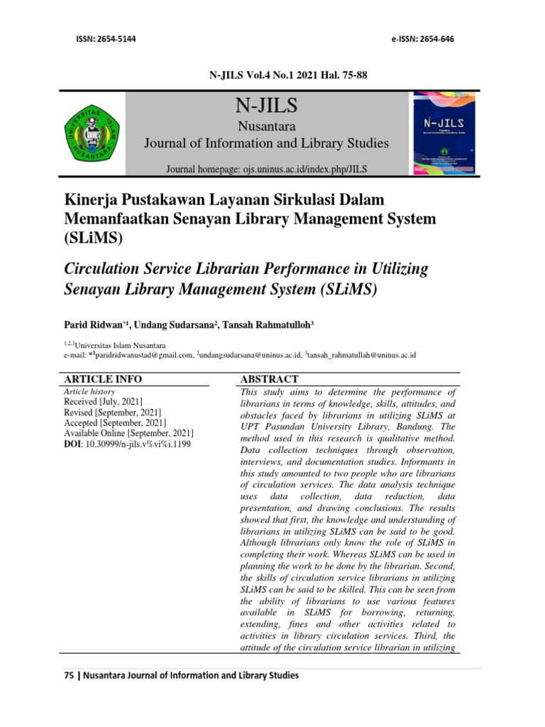 Kinerja Pustakawan Layanan Sirkulasi Dalam Memanfaatkan Senayan Library ...