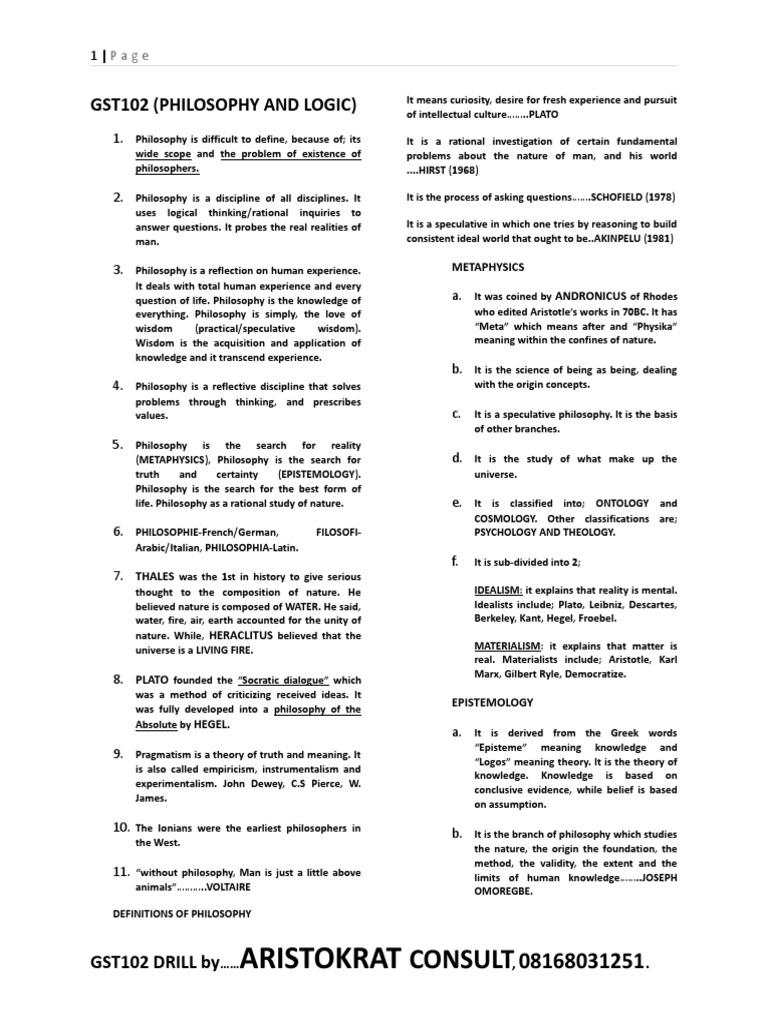 GST102 Philosophy Logic of Science | PDF | Rationalism | Empiricism