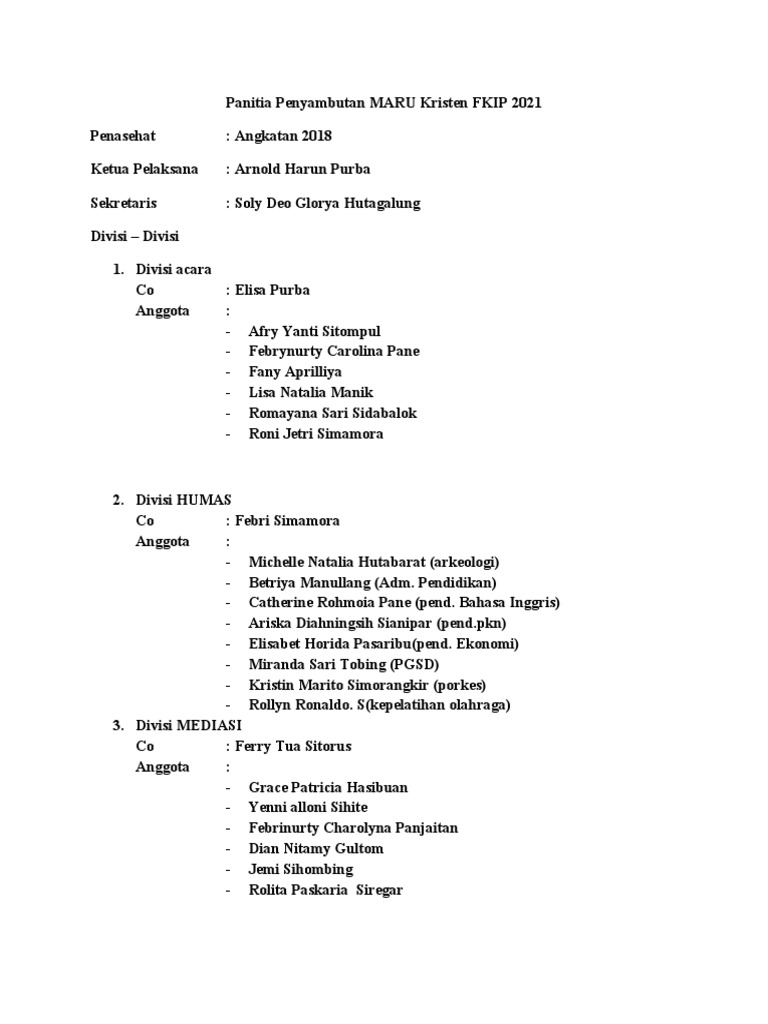 Panitia Penyambutan MARU Kristen FKIP 2021 | PDF