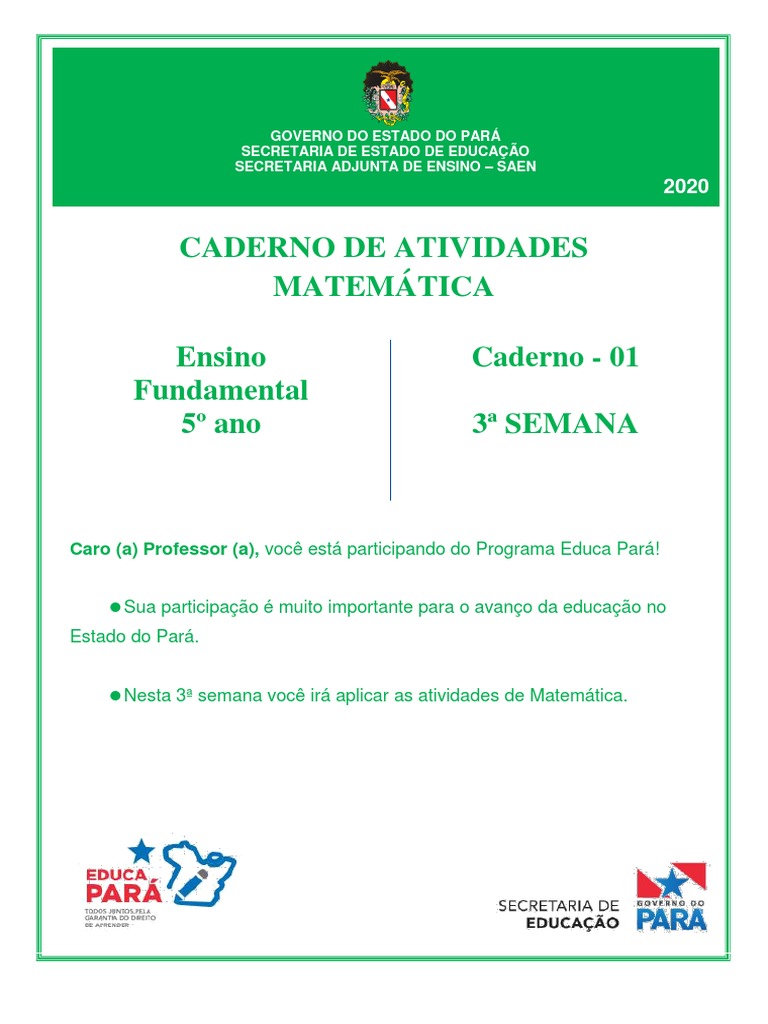 5º Ano 3 Semana Mat - Ok. | PDF