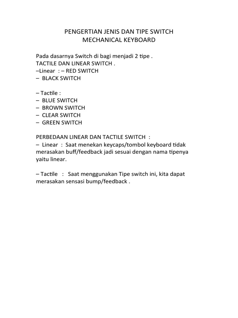 Pengertian Jenis Dan Tipe Switch Mechanical Keyboard | PDF