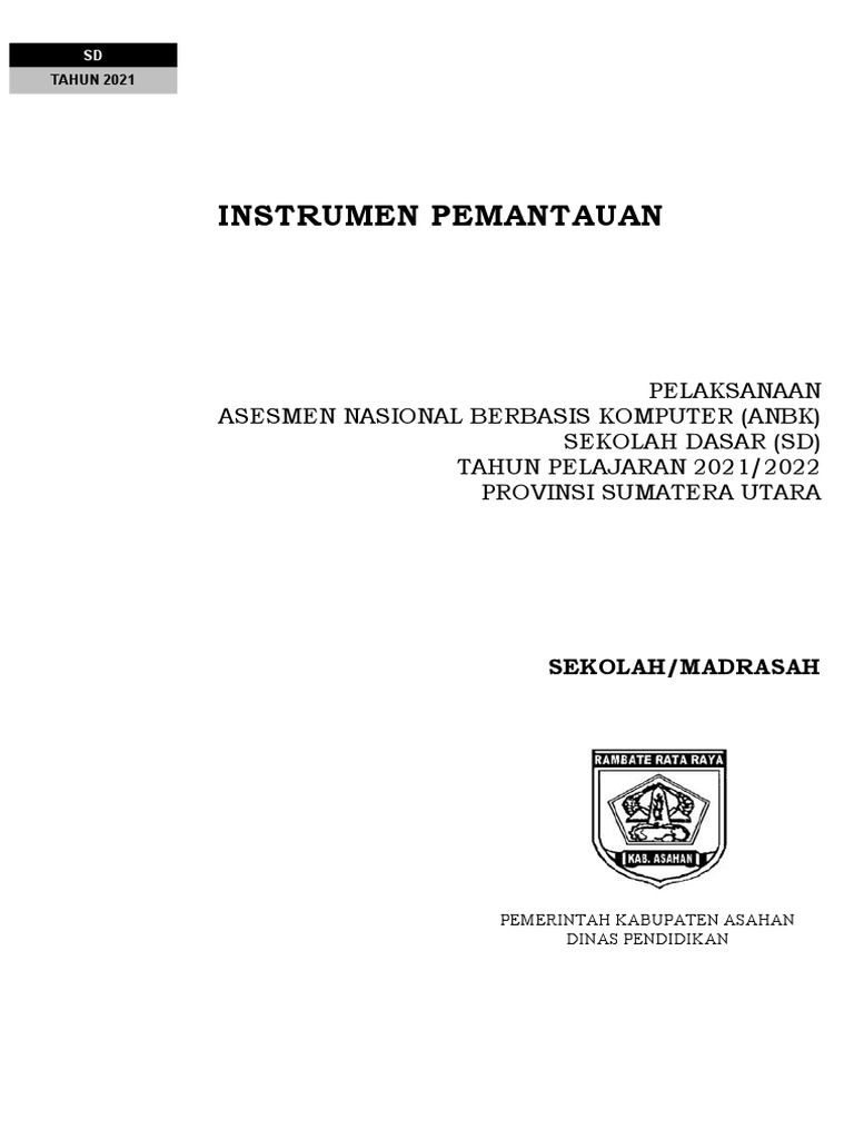 Instrumen Monev ANBK SD 2021/2022 | PDF