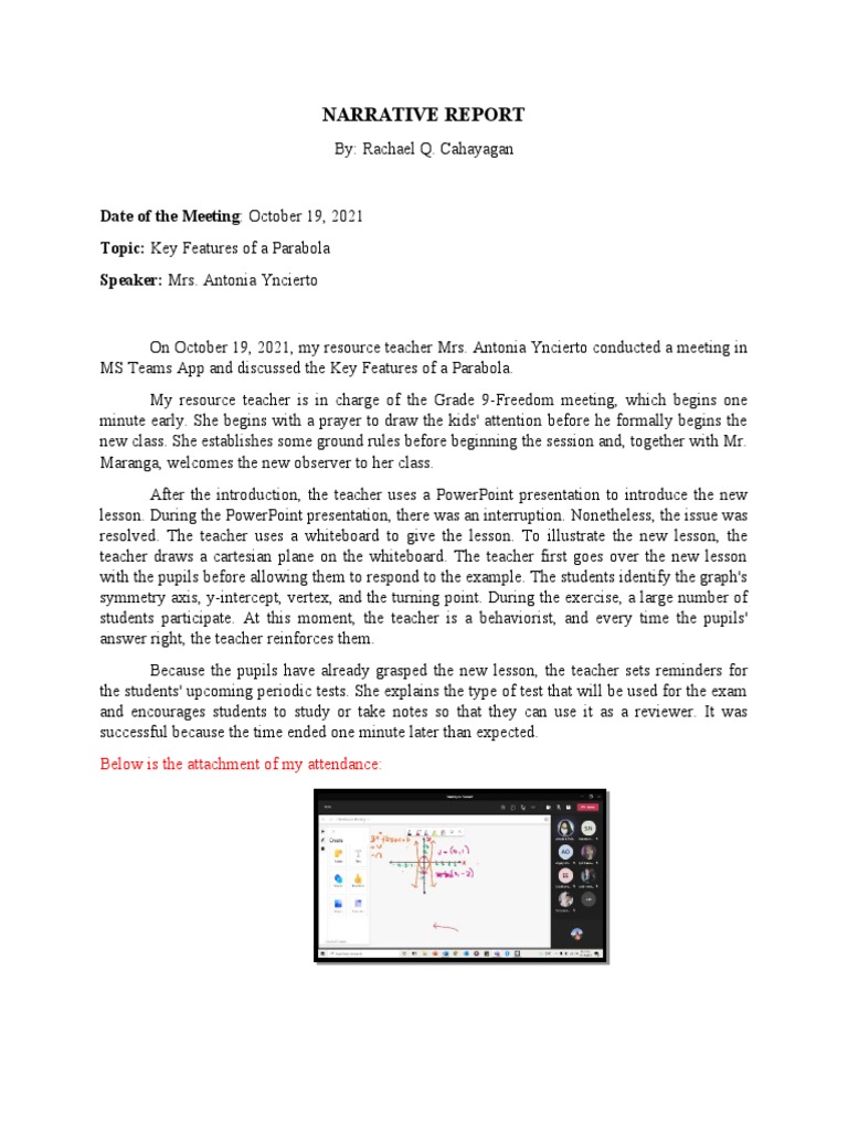 Day 2 - Narrative Report | PDF | Cognition